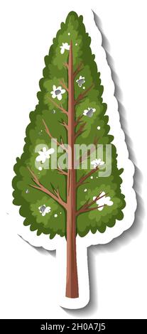 Sticker evergreen tree on white background illustration Stock Vector ...