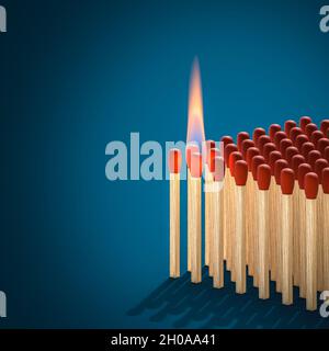 lit match ready to ignite fire on other matches. 3d render Stock Photo ...