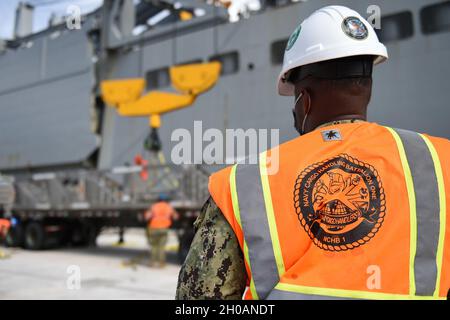 Military Sealift Command’s USNS Soderman (T-AKR 317) onloaded a MK VI patrol boat, exercising ...