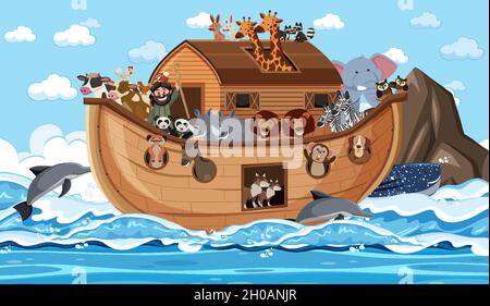 Noah's Ark with animals in the ocean scene illustration Stock Vector Image & Art - Alamy
