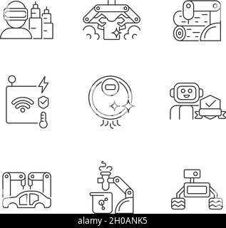 Digital revolution linear icons set. Disruptive, Innovation, Transformation, Connectivity ...