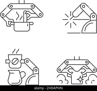 Automated line icons collection. Robotics, Mechanized, Autonomous ...