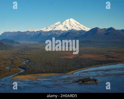 Aerial view of the Iliamna Volcano. Lake Clark National Park, Alaska ...