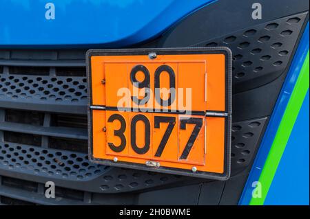 Orange warning sign for dangerous goods , here 223 for refrigerated ...