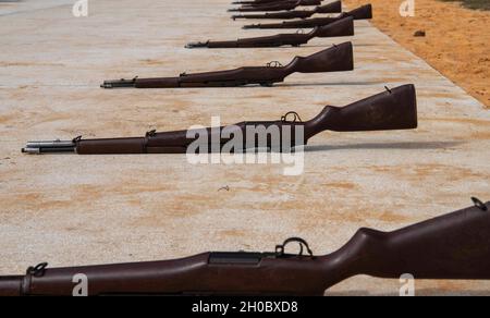 Ceremonial honor guardsmen with the Hurlburt Field Honor Guard practice ...