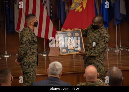 Sgt. Maj. Carlos Ruiz, outgoing sergeant major of 4th Marine Logistics ...