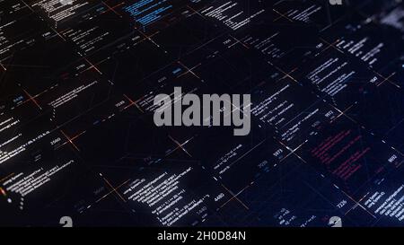 Multiple source codes on digital background. Animation. Program codes in cells of computer's ...