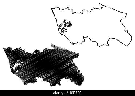 Kollam district (Kerala State, Republic of India) map vector ...