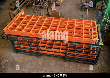 Metal truss assembly plant. Welding and assembly production Stock Photo ...