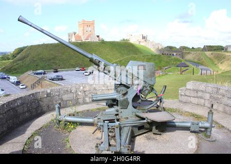 Dover castle, England. Eastern outer wall, with 40mm bofors anti ...