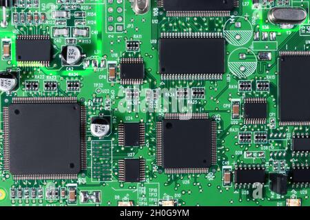 electronic circuit board with passive and active circuit components and IC close-up Stock Photo ...