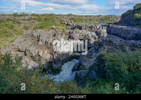Borgarfjordur Region, Iceland: Barnafoss, also known as Bjarnafoss, is ...