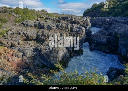 Borgarfjordur Region, Iceland: Barnafoss, also known as Bjarnafoss, is ...