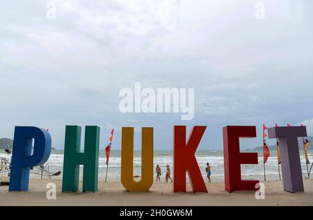 Phuket sign on Patong beach in Thailand. The big landmark sign of ...