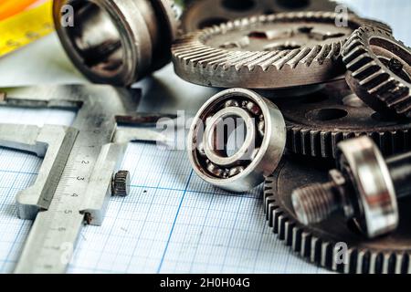 Car parts on graph paper for car engineering Stock Photo - Alamy