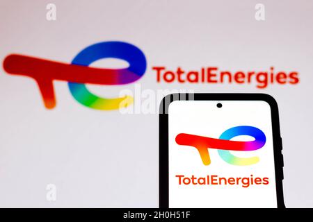 In this photo illustration, the TotalEnergies (Total Energies) logo is ...