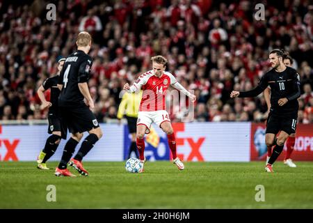 Copenhagen, Denmark. 12th, October 2021. Football fans of Denmark seen ...