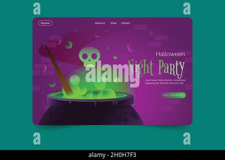 Halloween Night Party Background Landing Page Illustration With Witch ...