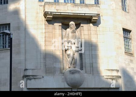 Sculpture of Prospero and Ariel by Eric Gill above the entrance to BBC ...