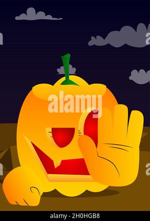 Decorative pumpkin for Halloween showing deny or refuse hand gesture as ...