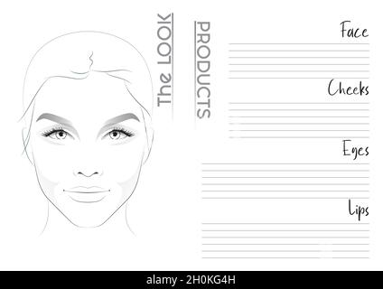 Realistic Makeup Artist Face Chart Blank Template. Vector Illustration ...