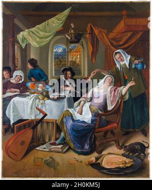 Steen, Jan Havickszoon - The Dissolute Household 17th century Stock ...