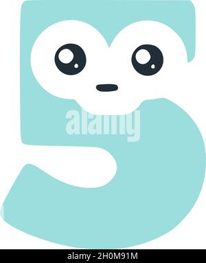 kawaii number five cartoon on white background vector illustration ...