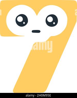 kawaii number seven cartoon on white background vector illustration ...