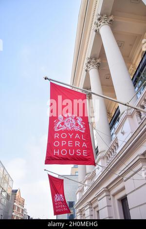 Entrance flag at the Royal Opera House in Covent Garden, London. Credit ...