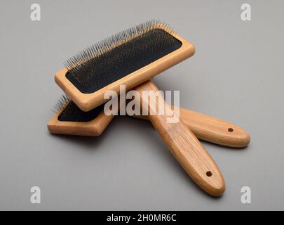 two carding brushes for combing wool on white background Stock Photo ...
