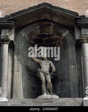 Statue of Saint Sebastian, the martyr shot with arrows in Praha Stock ...