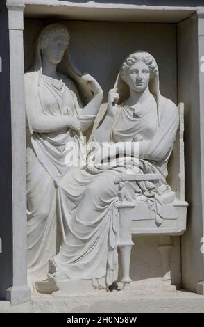 Stele of Demetria and Pamphile funerary sculpture in memory of two dead ...