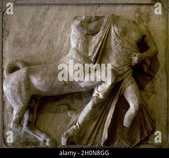 Greece. Metope of the Parthenon (5th century BC). Scene from the ...