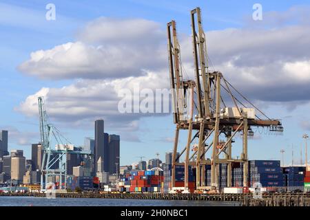 Cargo cranes in the Port of Seattle Washington Stock Photo - Alamy