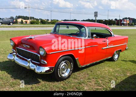 A Red 1955 Chevrolet Hardtop on display at a Car Show Stock Photo - Alamy