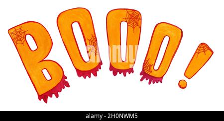 Watercolor illustration orange text boo. Halloween lettering isolated ...