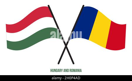 Romania and Hungary Flags Crossed And Waving Flat Style. Official ...