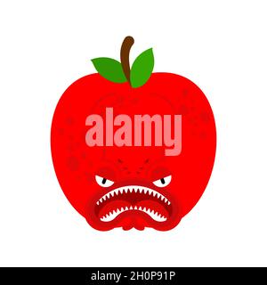 Apple monster GMO mutant set. Angry fruit with teeth. Hungry Alien Food ...