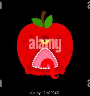 Apple monster GMO mutant set. Angry fruit with teeth. Hungry Alien Food ...