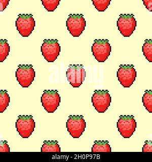 Strawberry pixel art pattern seamless. 8 bit Red Berry pixelated ...