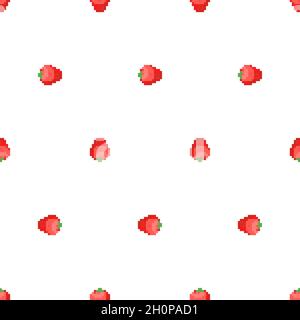 Strawberry pixel art pattern seamless. 8 bit Red Berry pixelated ...