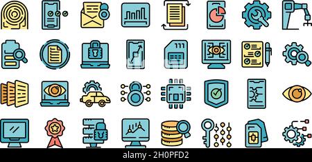 Technical overview icons set outline vector. Camera specification. Dual memory Stock Vector ...