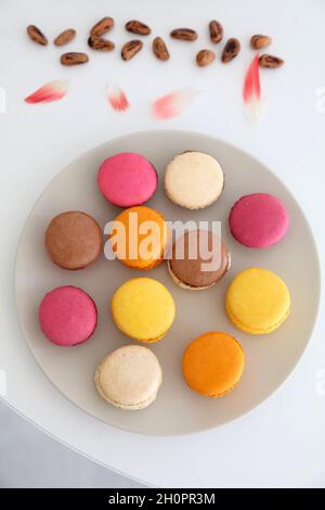 French macaron sweets (also known as macaroons). Confectionery of ...