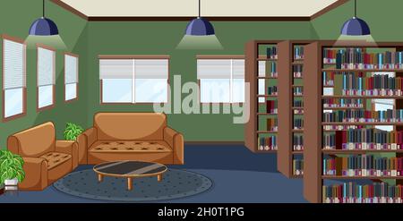 Empty library interior design with bookshelves illustration Stock ...
