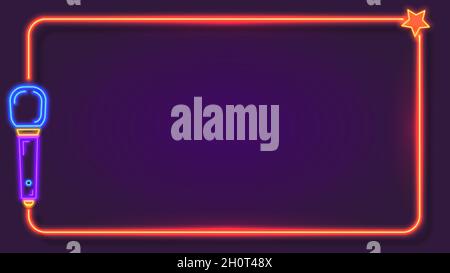 Neon microphone. Template for karaoke, live music, stand up, comedy ...