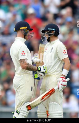 England's Joe Root and Ben Stokes during day four of the second Ashes ...