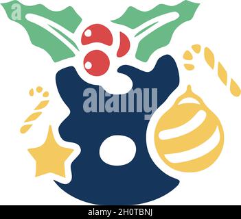 Number 3 is decorated with mistletoe and Christmas elements. New Year ...