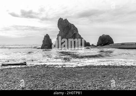 A natural rock monolith at Ruby Beach in Washington State Stock Photo ...