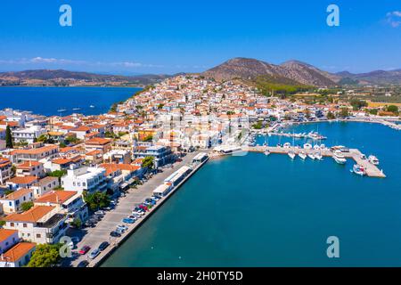 View of the picturesque coastal town of Ermioni, Peloponnese, Greece ...