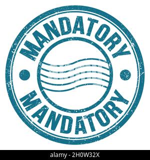 MANDATORY text written on blue-black grungy stamp sign Stock Photo - Alamy